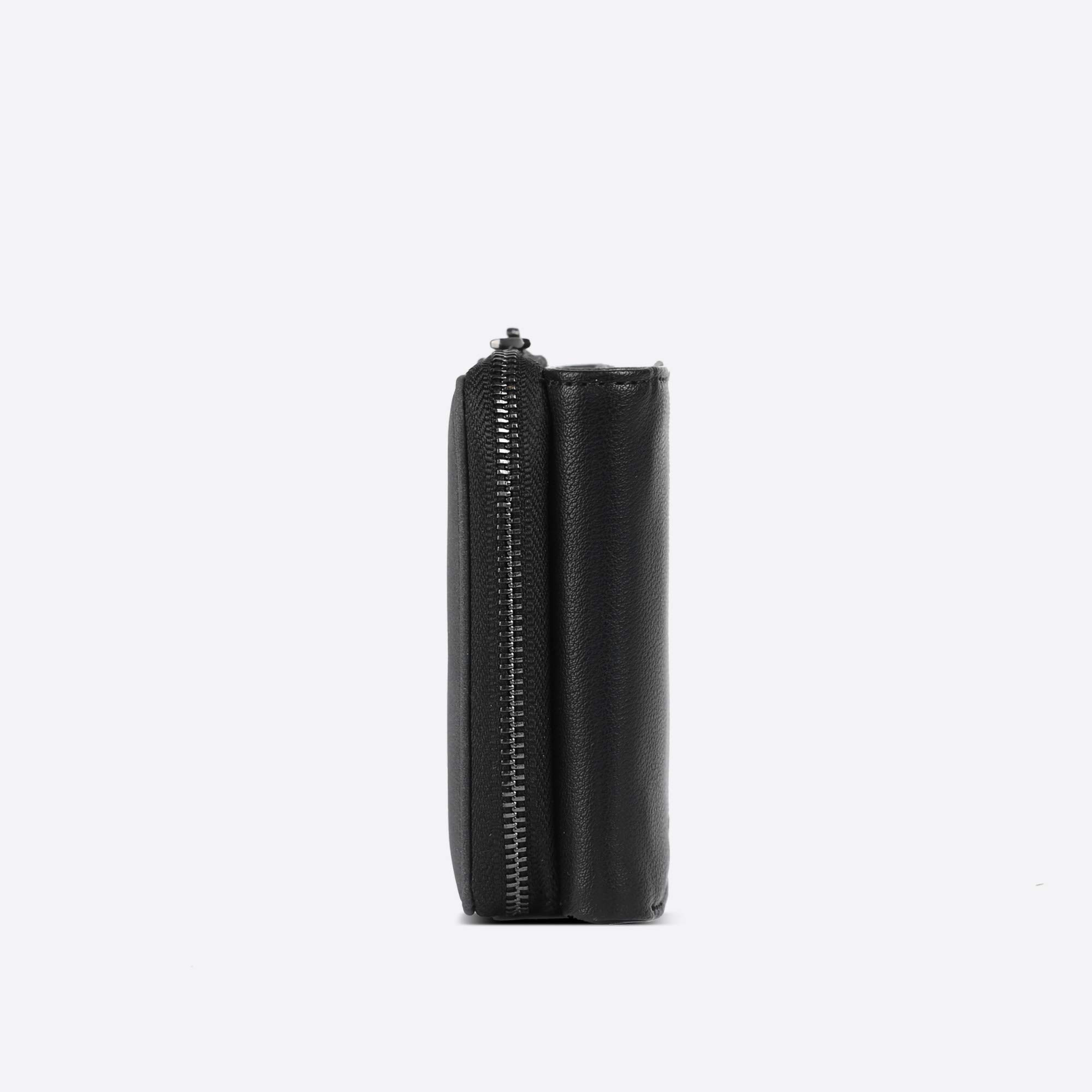 Pixie Mood Candice 4 x 3.25 Vegan Leather Zippered Tri-Fold Wallet, Black