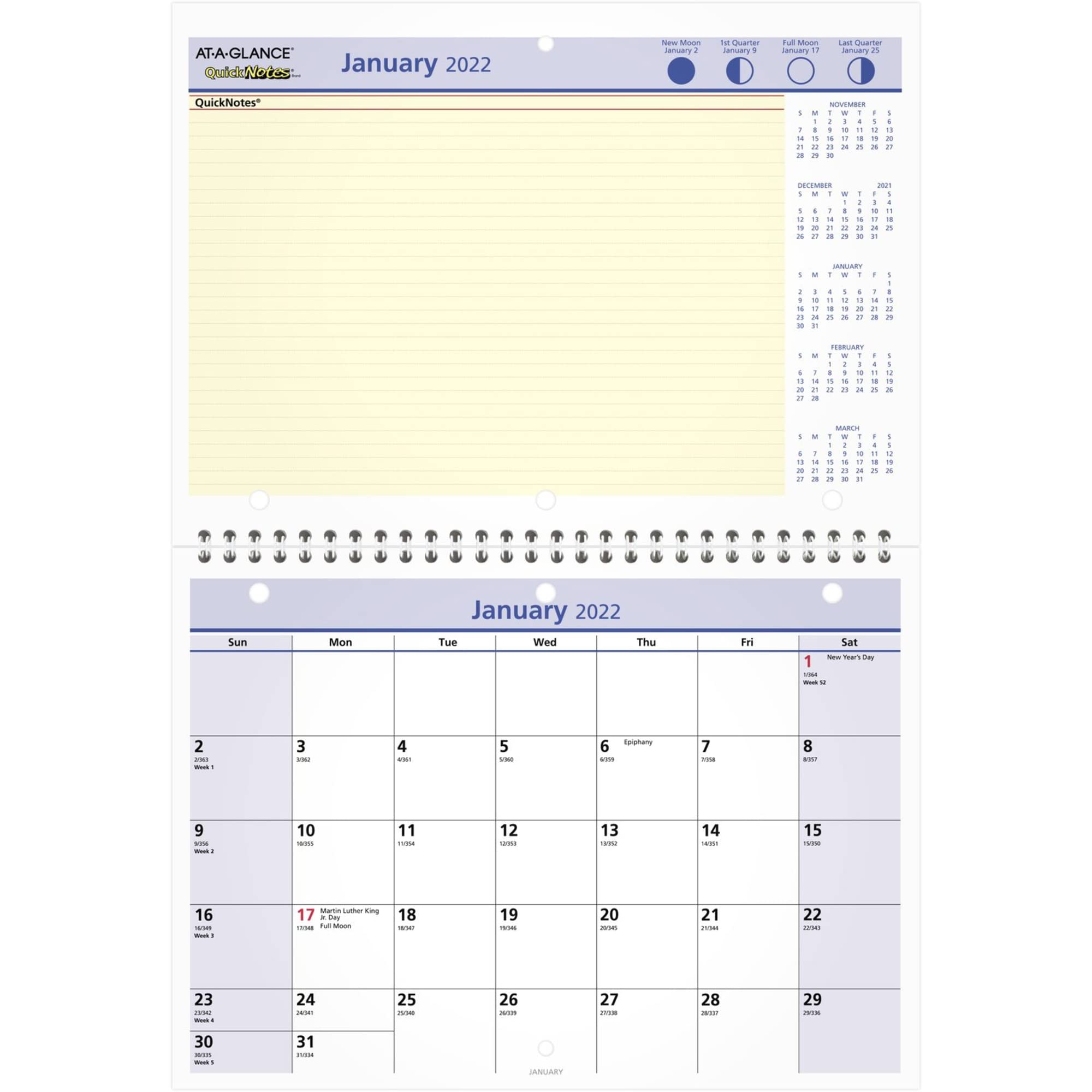 2022 Erasable Calendar, Dry Erase Wall Planner by AT-A-GLANCE, 16" x 12", Medium, Reversible, Monthly/Yearly, QuickNotes (PM550B28)