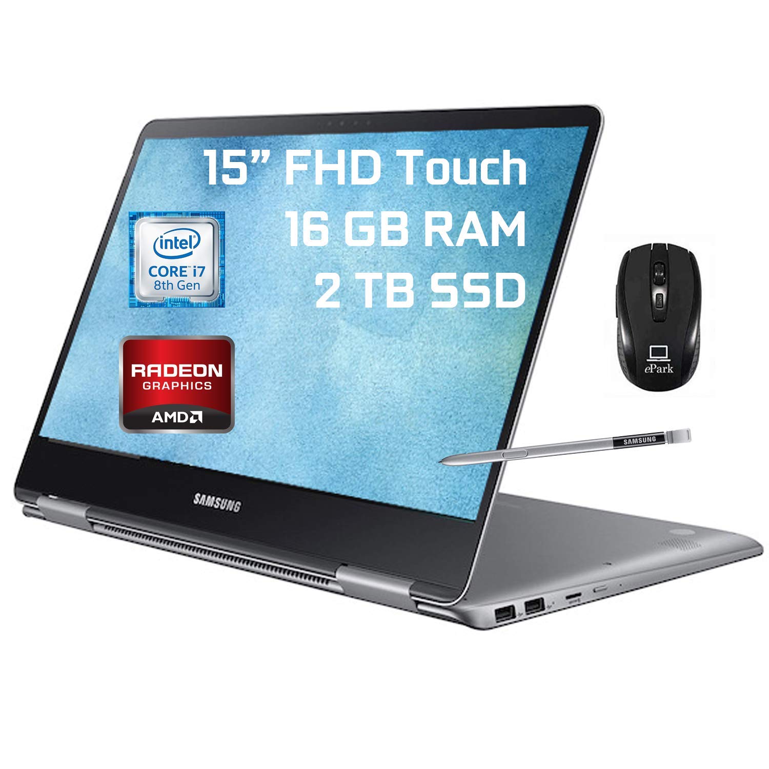 Samsung Notebook 9 Pro 2 in 1 Laptop, 15" FHD Touchscreen, 8th Gen Intel Quad-Core i7-8550U, 16GB DDR4 2TB SSD, 2GB AMD Radeon 540 Backlit KB USB-C Pen Win 10 (Renewed)