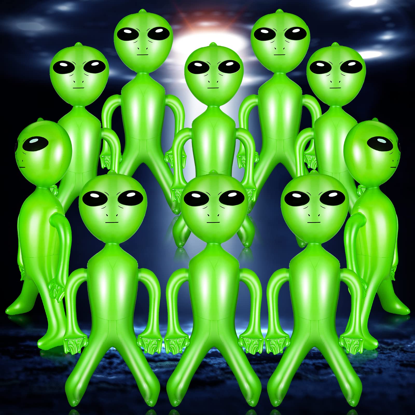 35 Inch Halloween Inflatable Alien Green Alien Giant Inflatable Alien Inflate Toy for Birthday Alien Theme Party Decorations(6 Pieces)