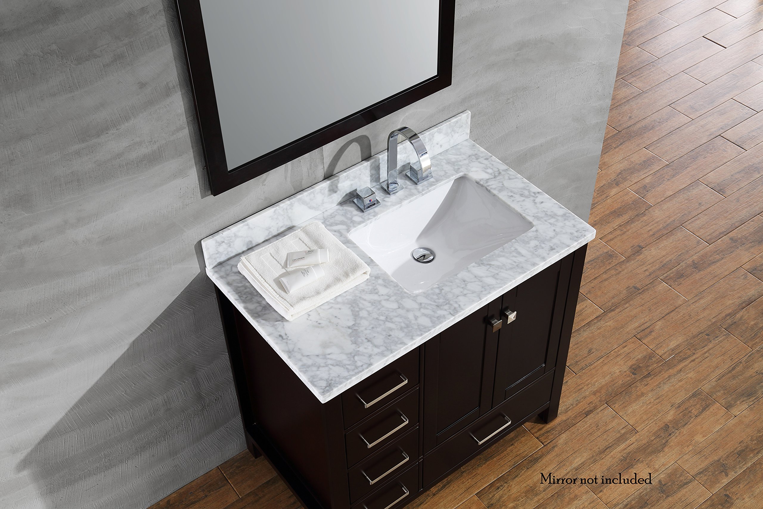 ARIEL Cambridge A037SRCWRVOESP 37” Inch Single Right Offset Rectangular Sink Solid Wood Espresso Bathroom Vanity with 1.5" Inch Edge White Carrara Marble Countertop