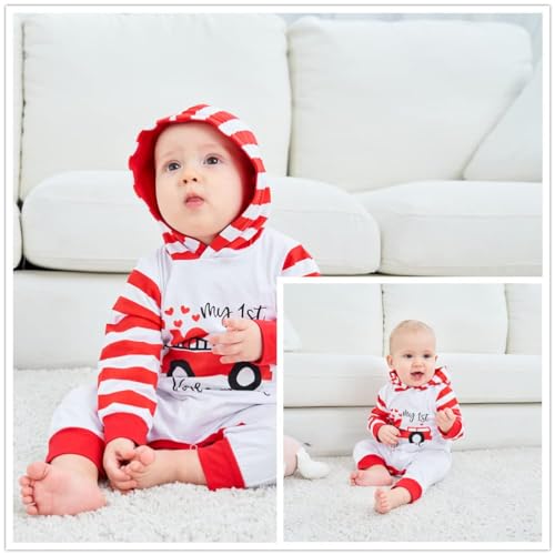 TUEMOS baby-girls Newborn Easter My 1St Letter Rabbit Stripe Hoodie Romper Outfit, Valentine-b, 0-3 Months