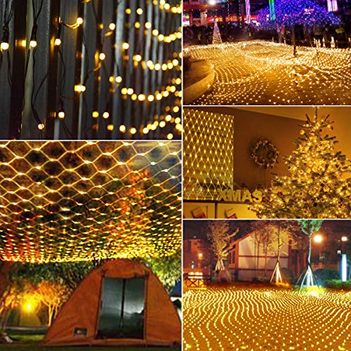 Solar Christmas Mesh Lights w/ Remote Timer, 10ft x 4.9ft 180 LED Waterproof Net String Lights for Outdoor Trees, Patio Bushes, Wedding Party, Front Back Yard, Porch, Balcony Decorations (Warm White)