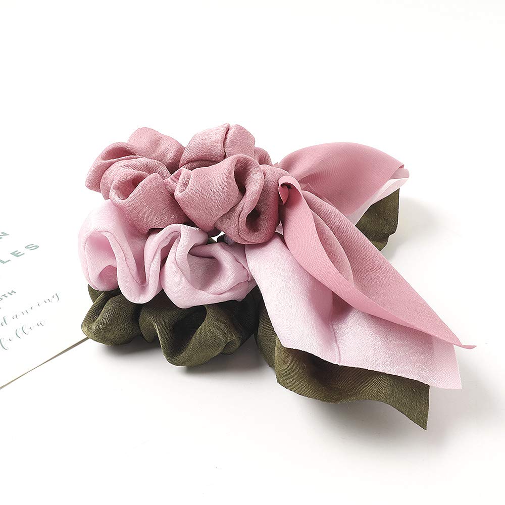 Scrunchies Hair Ties Silk Satin Scrunchy - Cute Bow Bunny Ear Hair Elastic Ponytail Holder Bobbles Soft Elegant Elastic Hair Bands with Tail Ribbon