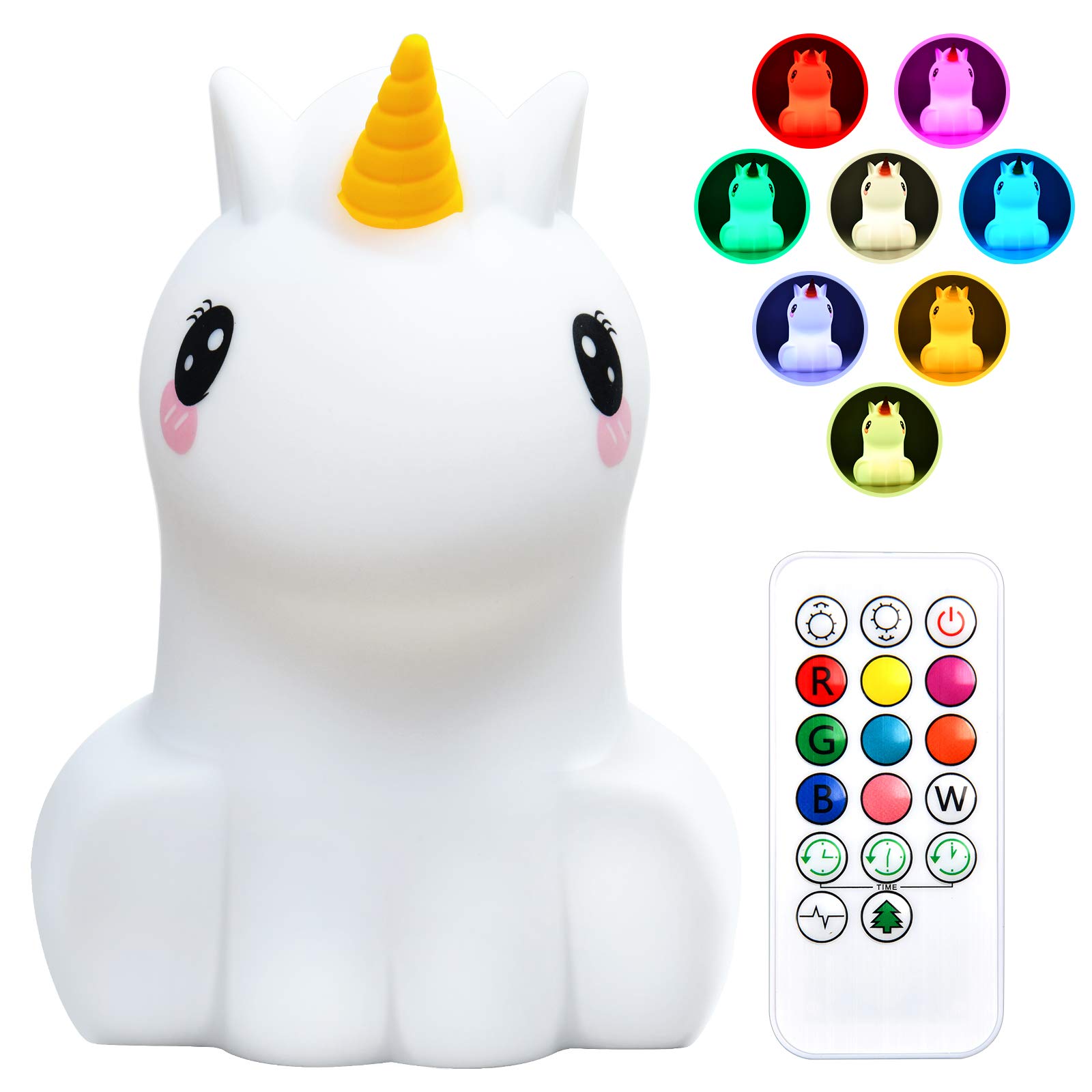 Yuede Night Lights for Kids Room, LED USB Rechargeable Silicone Night Lights with Touch Sensor and Remote Control -9 Color Changing Glow Soft Gifts for Baby (Cute Animal)