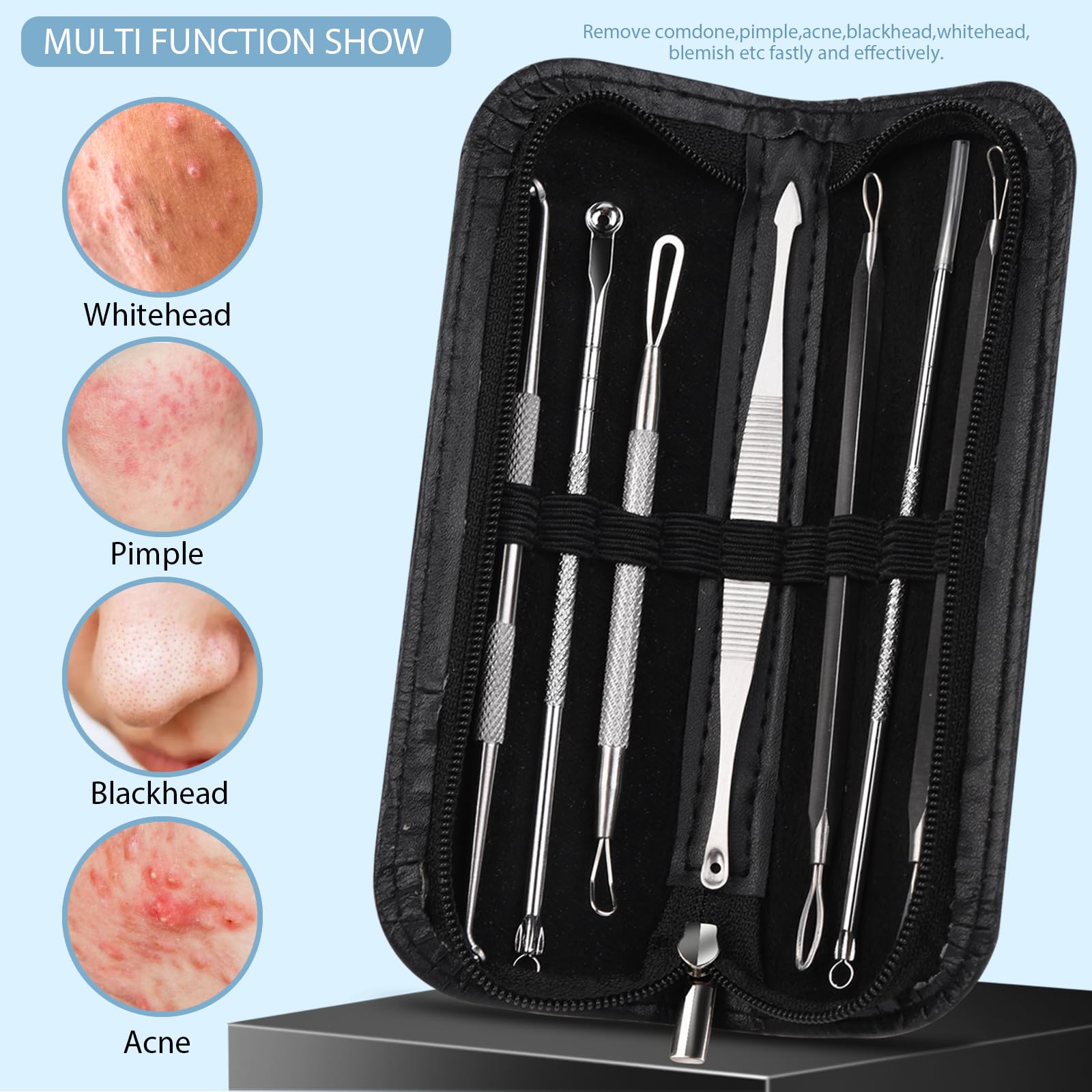 Teenitor 7 in 1 Pimple Popper Tool Kit Blackhead Remover Tools Blackhead Extractor, Pimple Extractor Pimple Popper Tool Zit Popper Tool Acne Tools Comedone Extractor Black Head Remover for Face