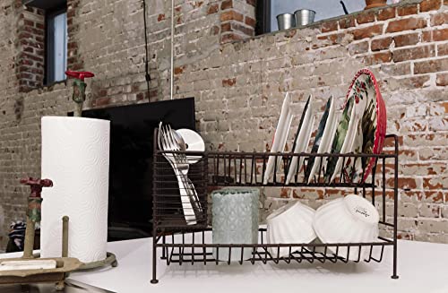 Creative Co-Op 2-Tier Metal Dish Rack with Utensil Compartment