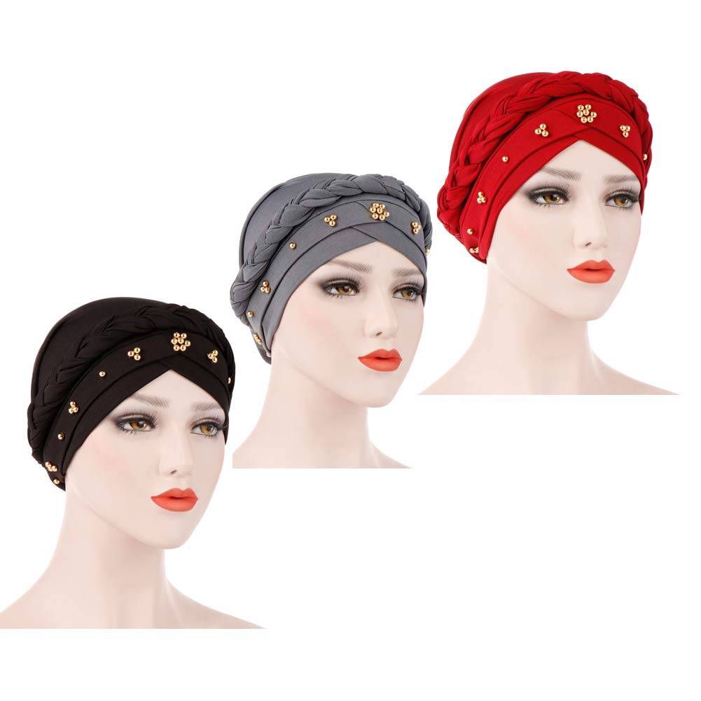 3 Packs Women Turban,Colorful Floral Printed One Plait Elegant Stretch Turban Head Wrap for Cancer Chemo
