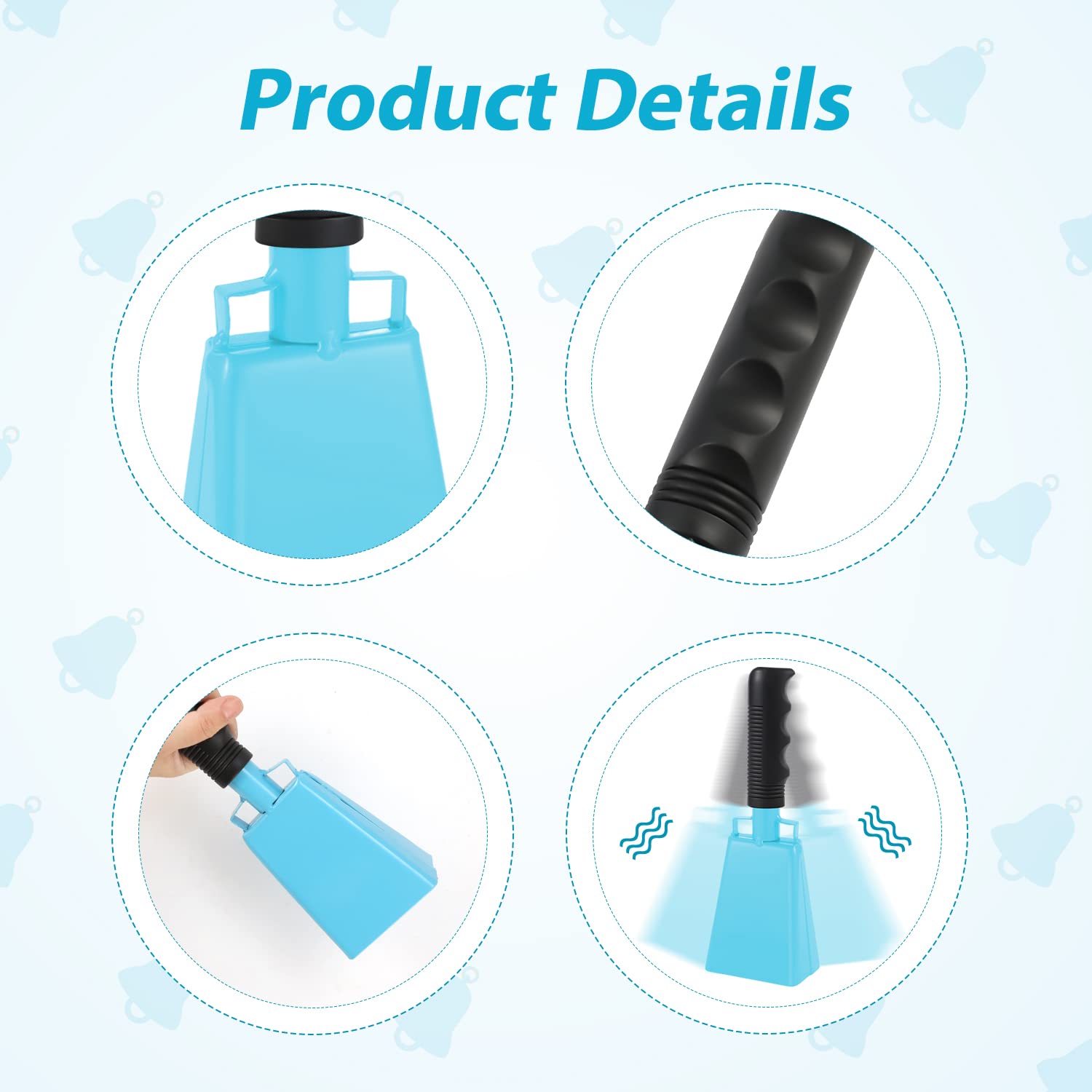 2pcs Cow Bell Noise Maker, Cowbell with Handle for Sporting Events Football Game Cheering Bells Large Solid School Bells Hand Call Bell (Blue)