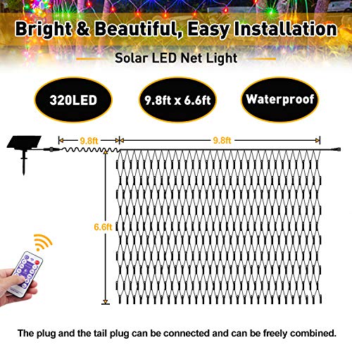 JMEXSUSS Solar Net Mesh String Lights Outdoor Waterproof Lights, 8 Modes Remote Control Waterproof Solar Net Lights Outdoor Green Wire 9.8ft x 6.6ft 320 LED Mesh Lights(Multi Color)…