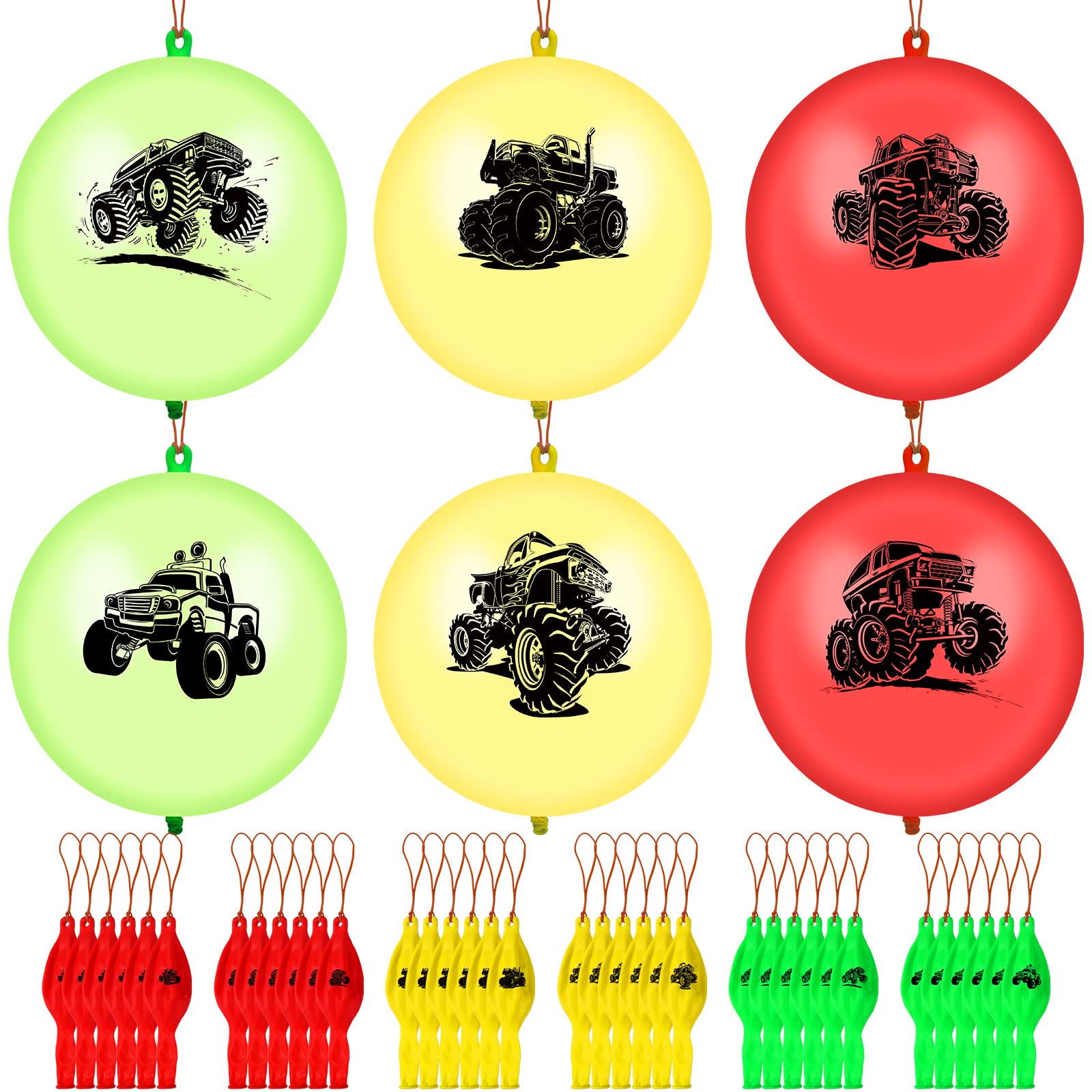 36 Pcs Truck Party Favor Truck Punch Balloons Colorful Punching Balloons with Rubber Bands Punch Ball Birthday Party Favors Punching Balls Toys for Fun Games Truck Party Supplies Goodie Bag Fillers