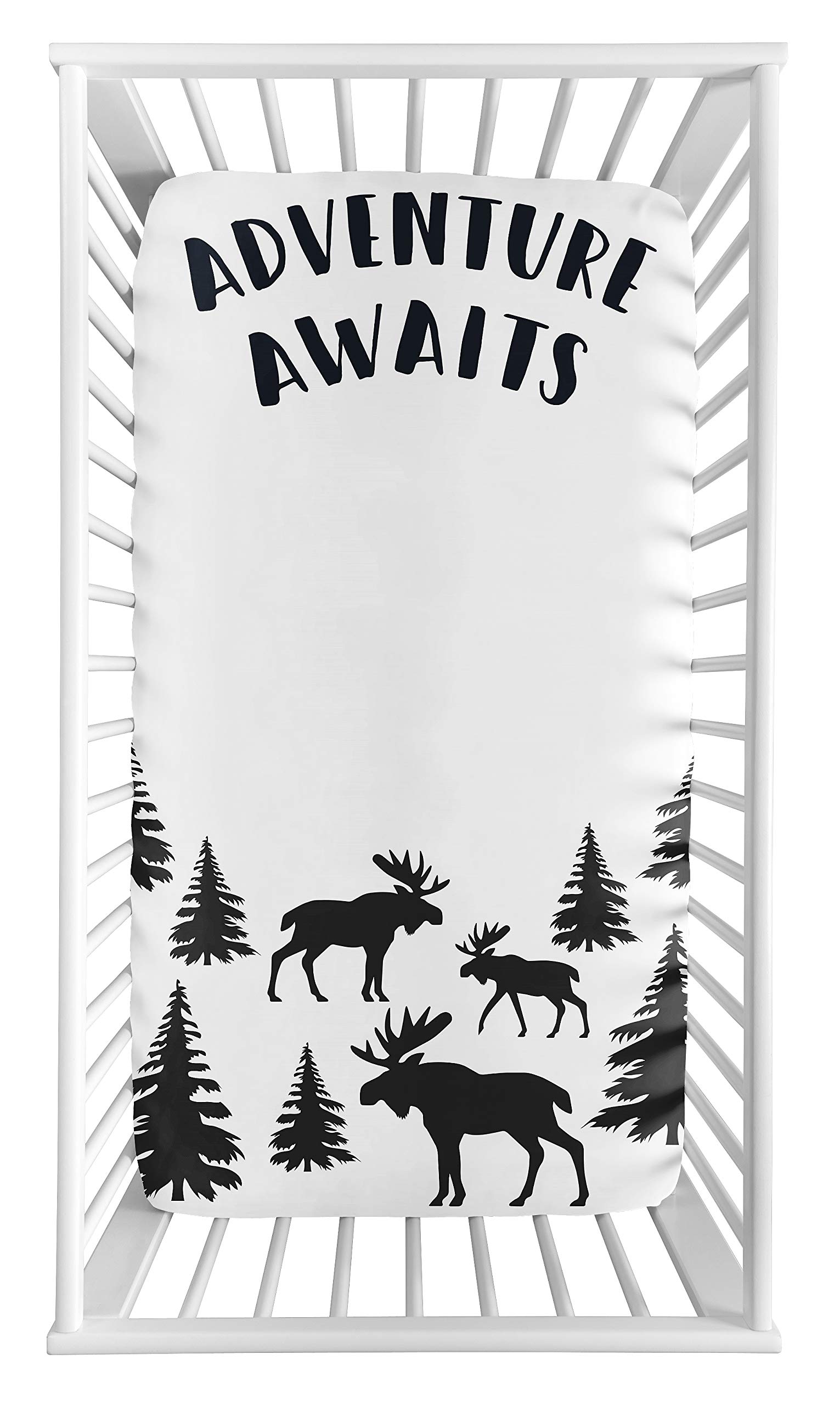 Sweet Jojo Designs Woodland Moose Boy Fitted Crib Sheet Baby or Toddler Bed Nursery Photo Op - Black and White Adventure Awaits Rustic Patch