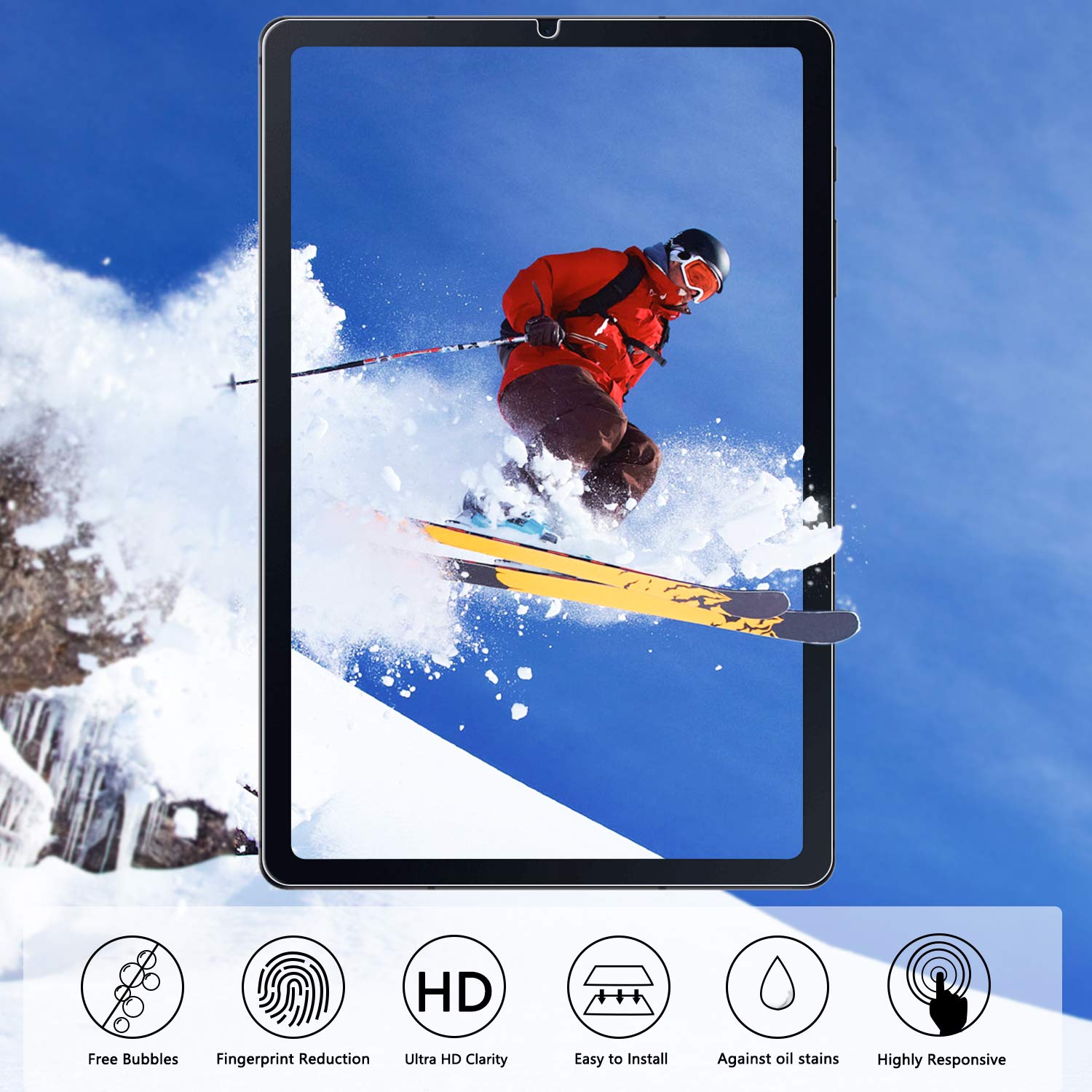Orzero (2 Pack) Compatible for Samsung Galaxy Tab S6 Lite 10.4 inch (2024/2022/2020) Tempered Glass Screen Protector, 2.5D Arc Edges 9 Hardness HD Anti-Scratch Full-Coverage