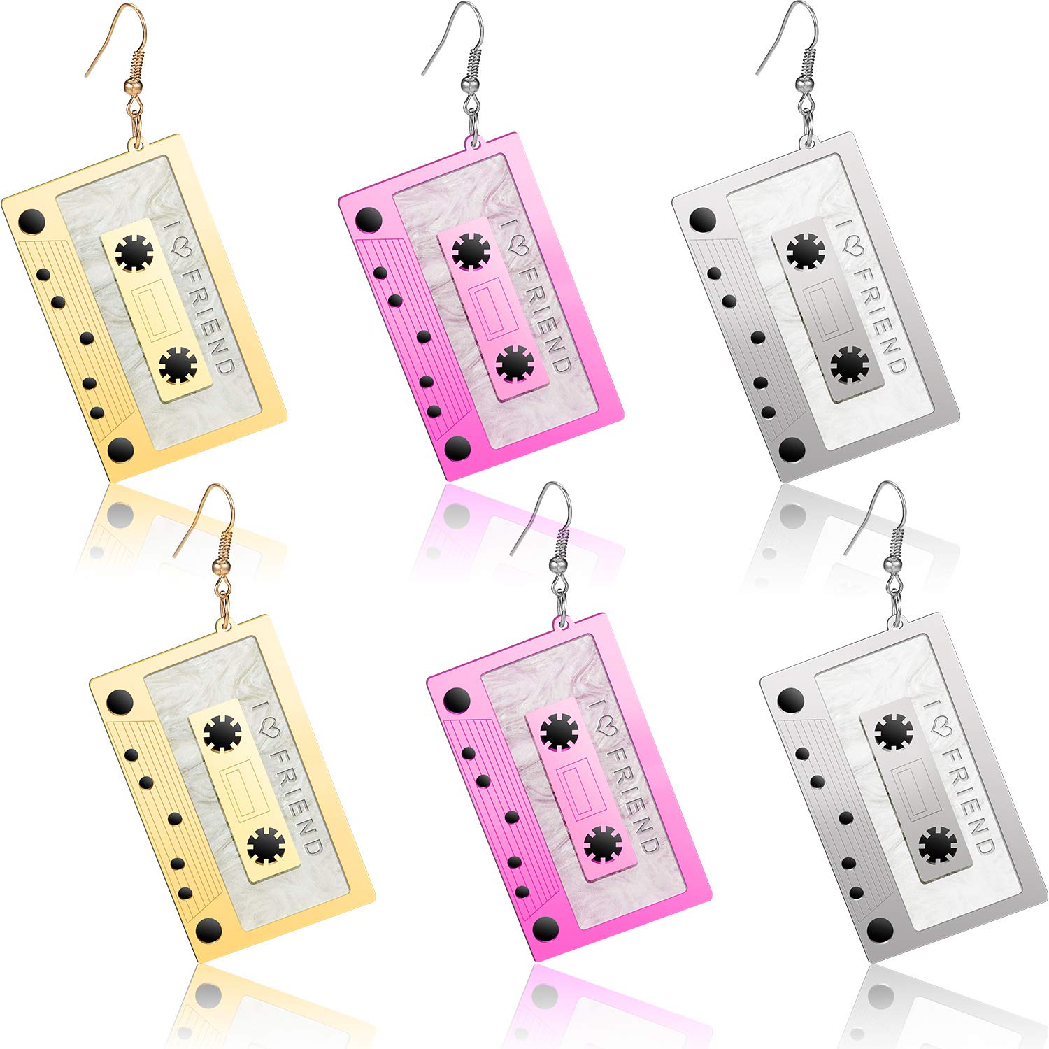 3 Pairs 80s Cassette Tape Earrings Retro Tape Dangle Earrings Funny Drop Earrings for Women Accessories