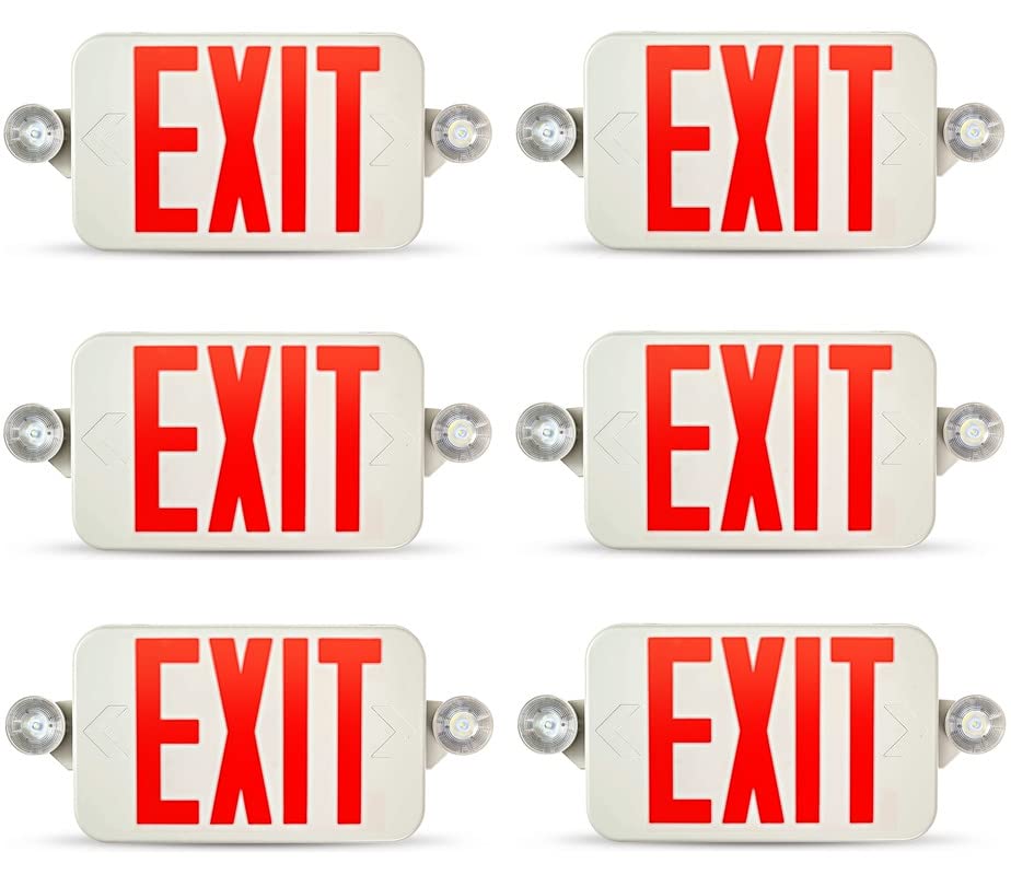 Ciata Lighting Emergency Exit Lights with Battery Backup - High Visibility Fire Exit Signs - Universal Emergency Lights for Business or Residential - Rechargeable Exit Sign Battery Included - 6 Pack