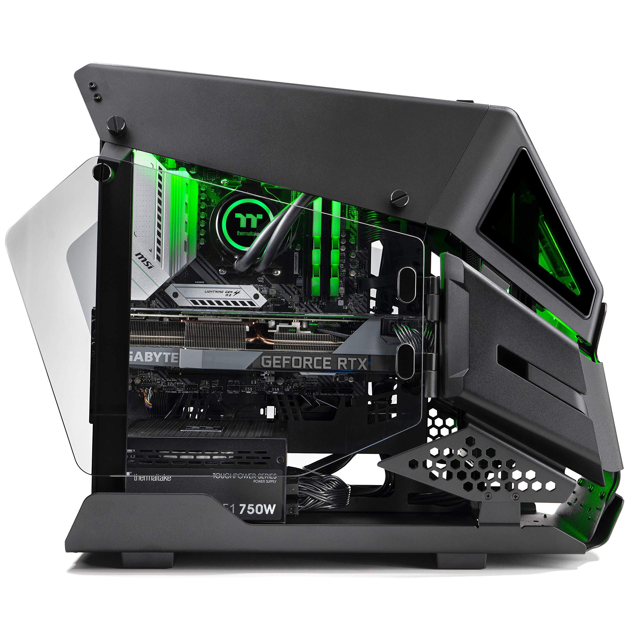 Thermaltake LCGS AH-380 AIO Liquid Cooled CPU Gaming PC (AMD RYZEN 5 3600XT 6-core, ToughRam DDR4 3600Mhz 16GB RGB Memory, RTX 3080 10GB, 1TB M.2, Win 10 Home) AHT2-B550-A38-LCS, Black