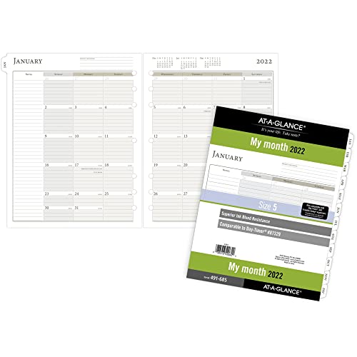 2022 Monthly Planner Refill by AT-A-GLANCE, 87329 Day-Timer, Size 5, Folio Size, Loose-Leaf (491-685) - White
