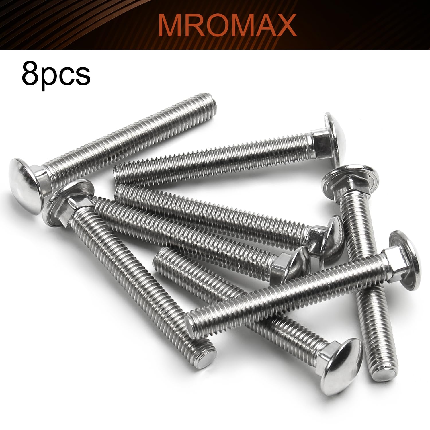 MroMax 8PCS Carriage Bolts M8x60mm Half Round Head Square Neck Bolt Fasteners 304 Stainless Steel Neck Carriage Bolt Silver Tone