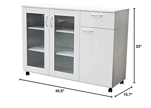 Kings Brand Furniture Buffet Server Sideboard Kitchen Storage Cabinet, White, 45.5" W x 15" D x 33" H