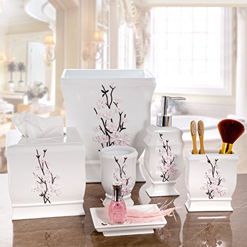 Creative Scents White Trash Can - Decorative Elegant Designed Wastebasket - Durable Small Bathroom Trash Can - Waste Basket for Bathroom, Powder Room, Bedroom Or Living Room Decor (Vanda Style)