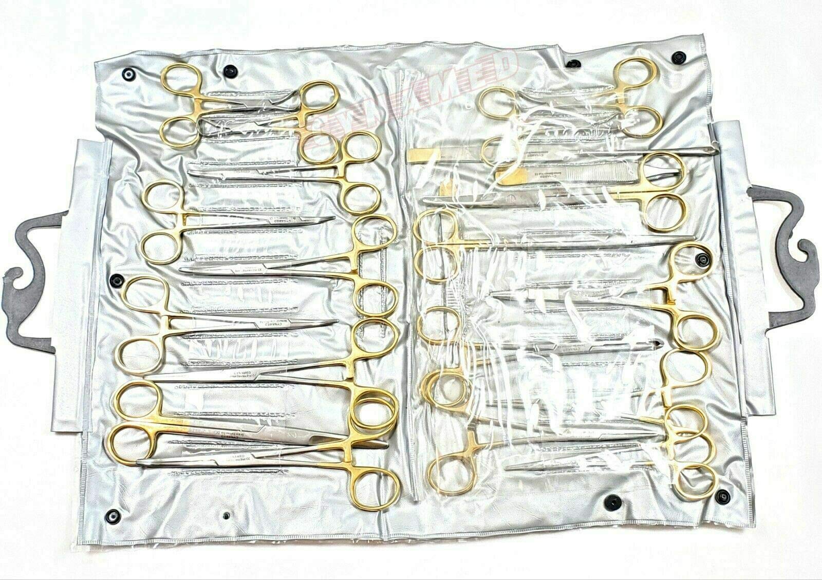 Cynamed-Gold Premium German 82 Pcs Veterinary Instruments Set -Include Kelly Forceps- Mosquito Forceps -Carmalt Forceps -Backhaus Towel Clamp- Mayo Metzenbaum Scissors- All in ONE