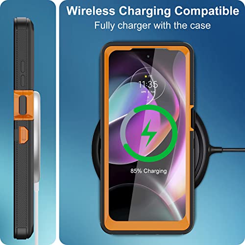 Aimoll-88 Moto G 5G 2022 Case: Heavy Duty Shockproof Protection, Built-in Screen Protector, Black/Orange