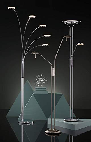 360 Lighting Casper Traditional Pharmacy Floor Lamp Standing LED 2-Light 63" Tall Brushed Nickel Silver Adjustable Arm Swivel Head Dimmer Switch for Living Room Reading House Bedroom Home