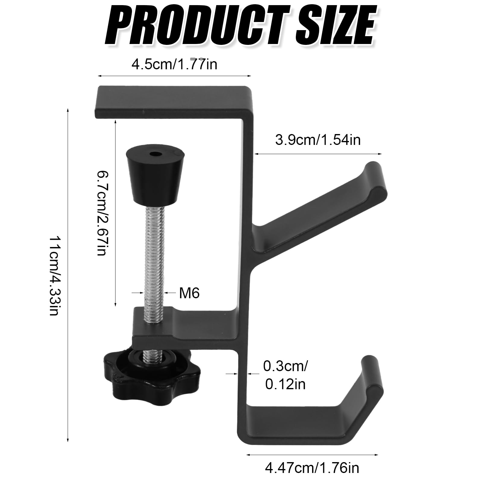 2pcs Desk Mount Holder Hook, Premium Aluminum Alloy Handbag Hanger Classic Black Purse Hooks Stylish Clamp-On School Hook for Headphone Counter Table Office Home Desk Accessory (Branch Shaped)