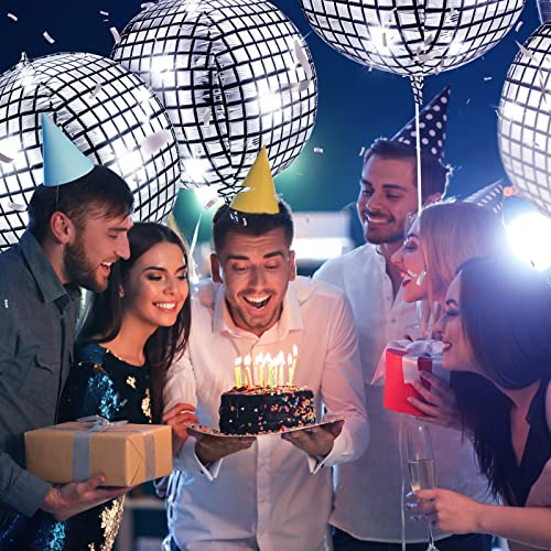 6 Pcs 32 Inch Big Disco Ball Balloon 70s Disco Balloons Disco Party Decoration Large 4D Silver Metallic Disco Balloon Giant Mirror Disco Balloon for 70s Disco Dance Birthday Wedding Graduation