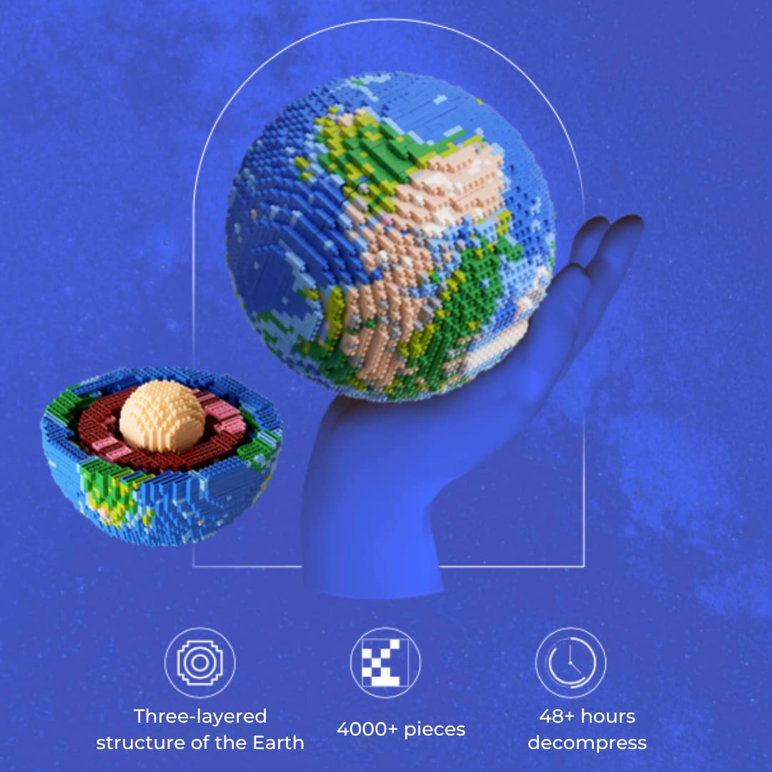AstroReality: New 3D Pixel Earth Model Building Blocks Set (Pro), 11 Colors and 96 Shapes, Classic STEM Educational Puzzle, Toy for Adults and Kids 12+ (4,000 Pieces)