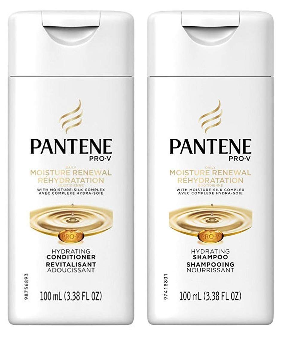 Pantene Shampoo & Conditioner Bundle, Daily Moisture Renewal, 3.38 Oz Travel Size (3 Duo Sets)