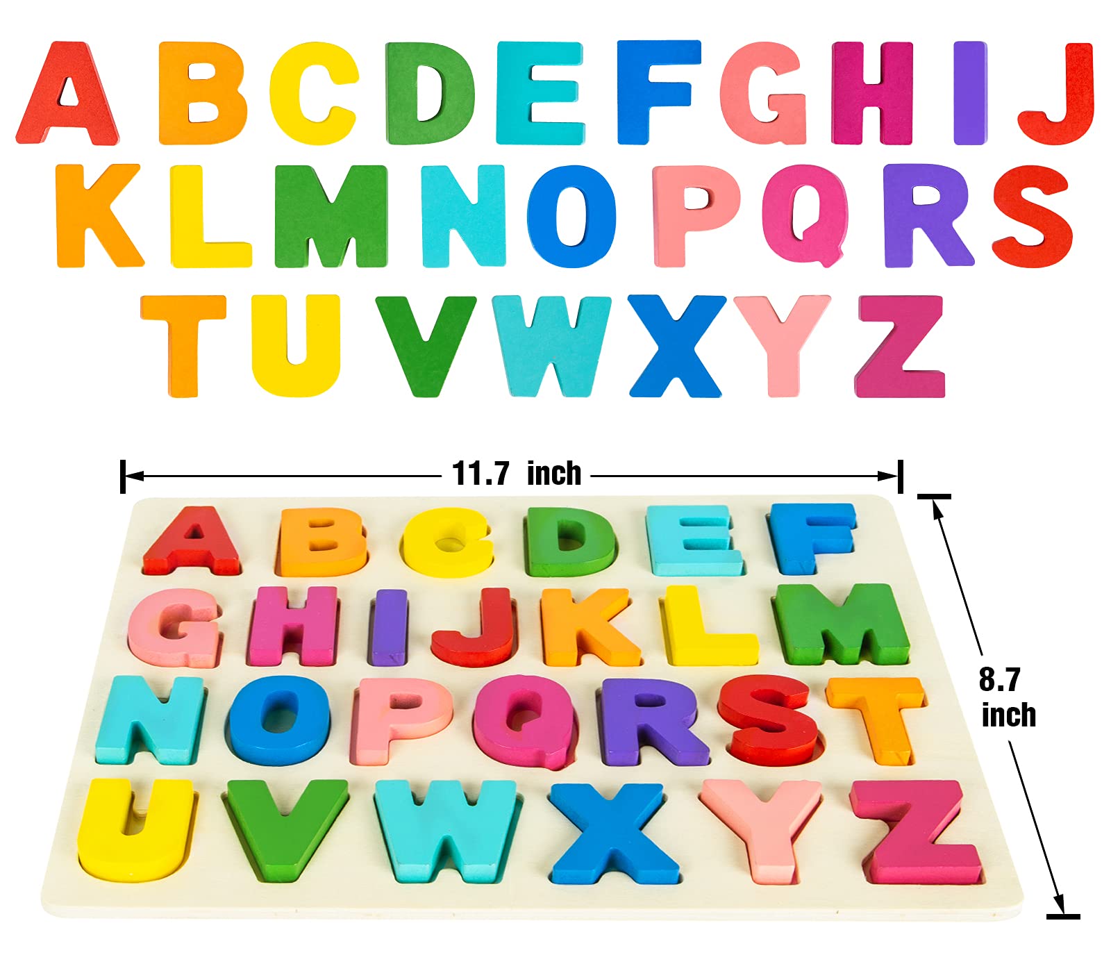 Alphabet Puzzle Wooden Puzzles for Toddlers 3 4 5 Year Old, ABC Puzzle Shape Alphabet Learning Puzzles Toys with Puzzle Board & Letter Blocks, Preschool Educational for Girls Boys