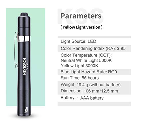 Medical LED Pen Light with Pupil Gauge for Doctor Stethoscope Healthcare Nursing School Students Light with AAA Battery (Yellow)