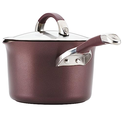 Circulon Symmetry Hard Anodized Nonstick Sauce Pan/Saucepan with Straining and Lid, 3.5 Quart, Red