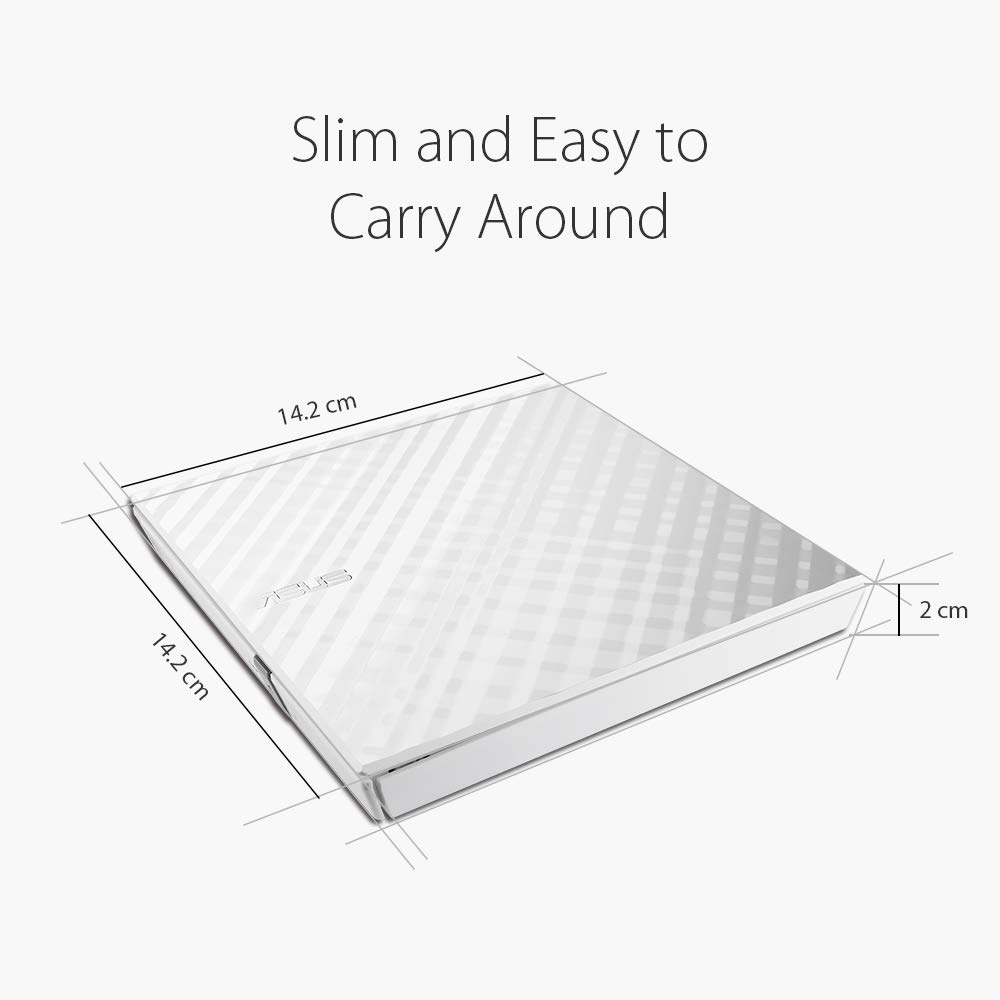 ASUS LITE Portable USB 2.0 Slim 8X DVD/ Burner +/- Rewriter External Drive, Compatible with both Mac & Windows, White (SDRW-08D2S-U/W/G/ACI/AS)