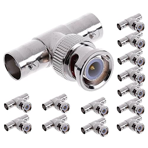 VFLTOOL 14 Pcs BNC Male to Double Female Adapter, T-Shaped Splitter for Coaxial Cable Extension, Nickel Plated Brass