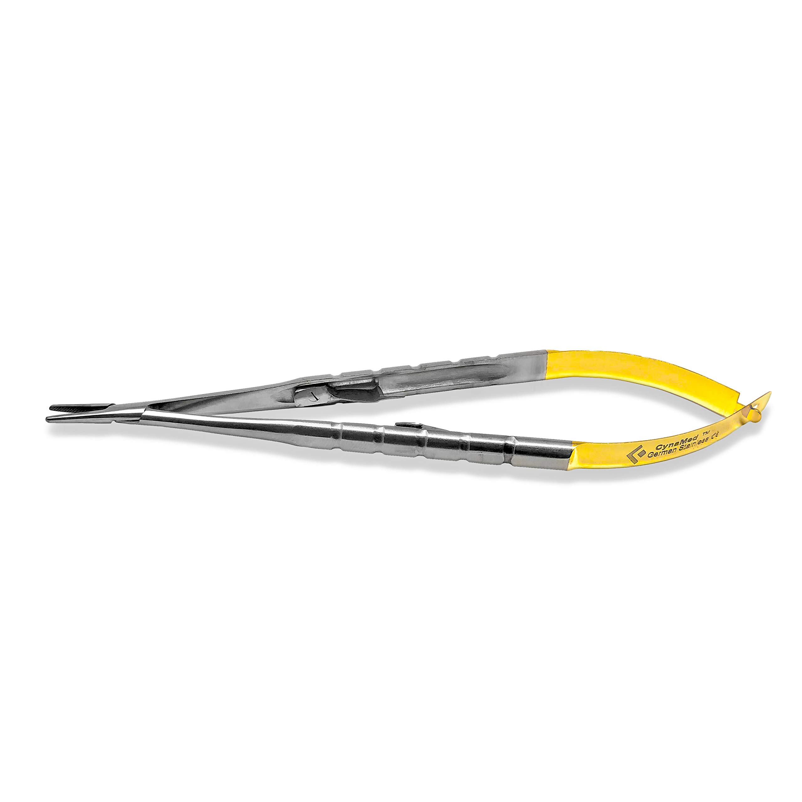 Cynamed TC Castroviejo Micro Needle/Suture Holder Driver with Tungsten Carbide Inserts and Gold Ends - Premium Grade Instrument (5.5 in. Straight Jaws)