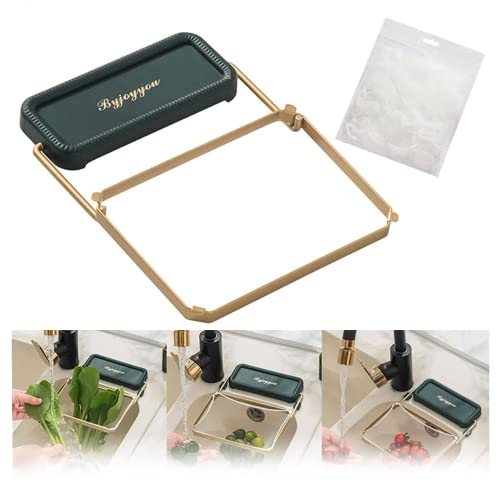 2023 Upgrade Kitchen Residue Filter Screen Holder,Kitchen Sink Corner Drain Strainer, Sink Corner Strainer with Net Mesh Hanging Bags (Green + 50 PCS Net Bags)