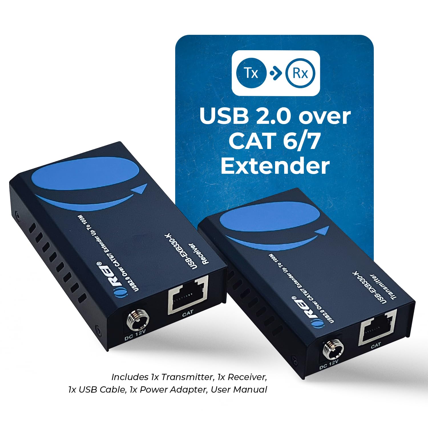OREI USB Over Ethernet Extender Upto 330 Feet - Extends USB 2.0 Signals Over LAN Ethernet with 2 Ports - Power Over Cable, Long Distance Extension & Support for All Operating Systems (USB-EXB330-K)
