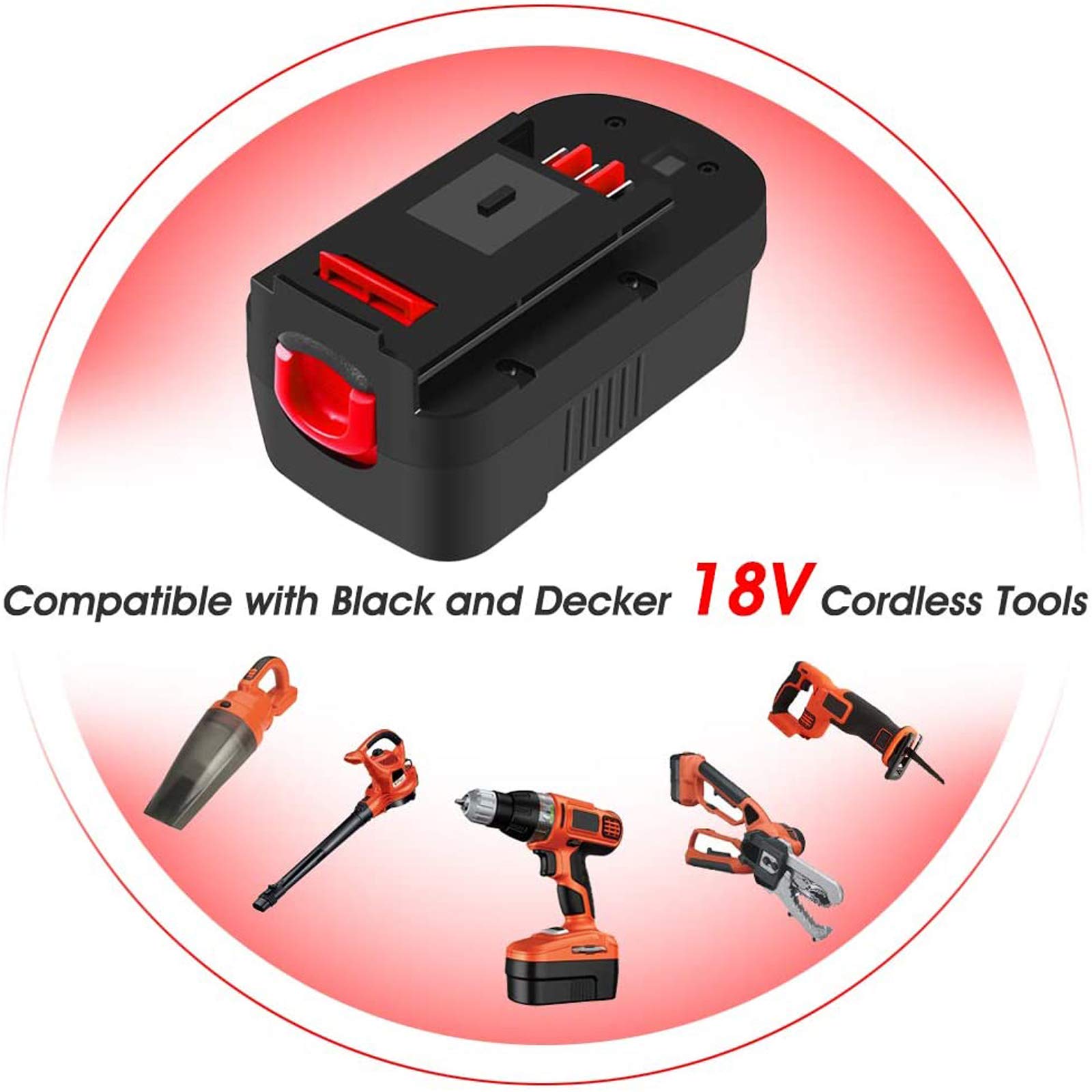 2Packs HPB18 18V 3.8Ah Replacement for Black and Decker 18 Volt Battery Compatible with 244760-00 FS18FL and Charger for Black and Decker 9.6V-18V Ni-Cd&Ni-Mh Battery