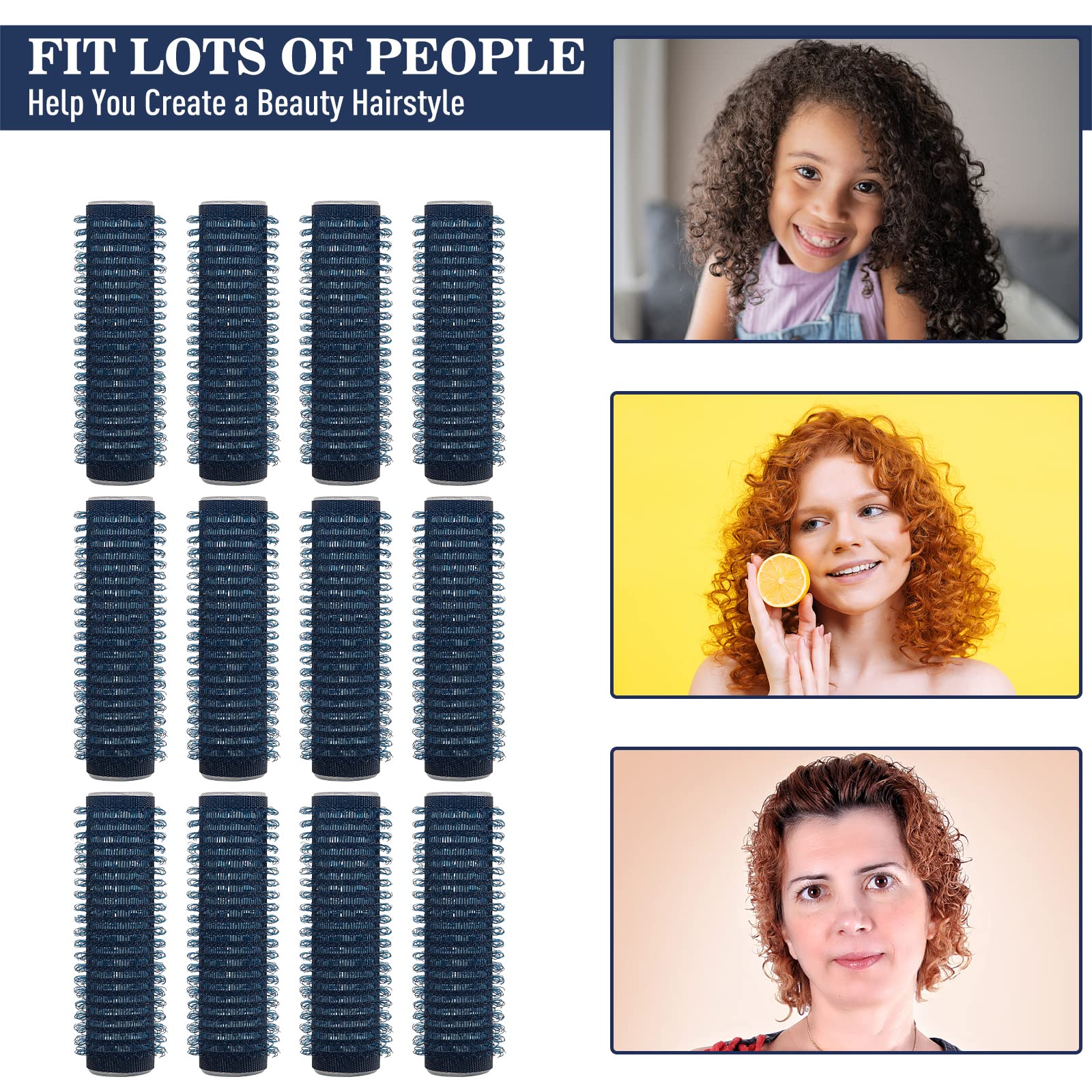 36 PCS Hair Rollers, Small Size Self Grip Hair Curlers Hair Dressing Tool, Salon Curly Style Hair Rollers for Short Hair, 0.6 Inch Navy Blue