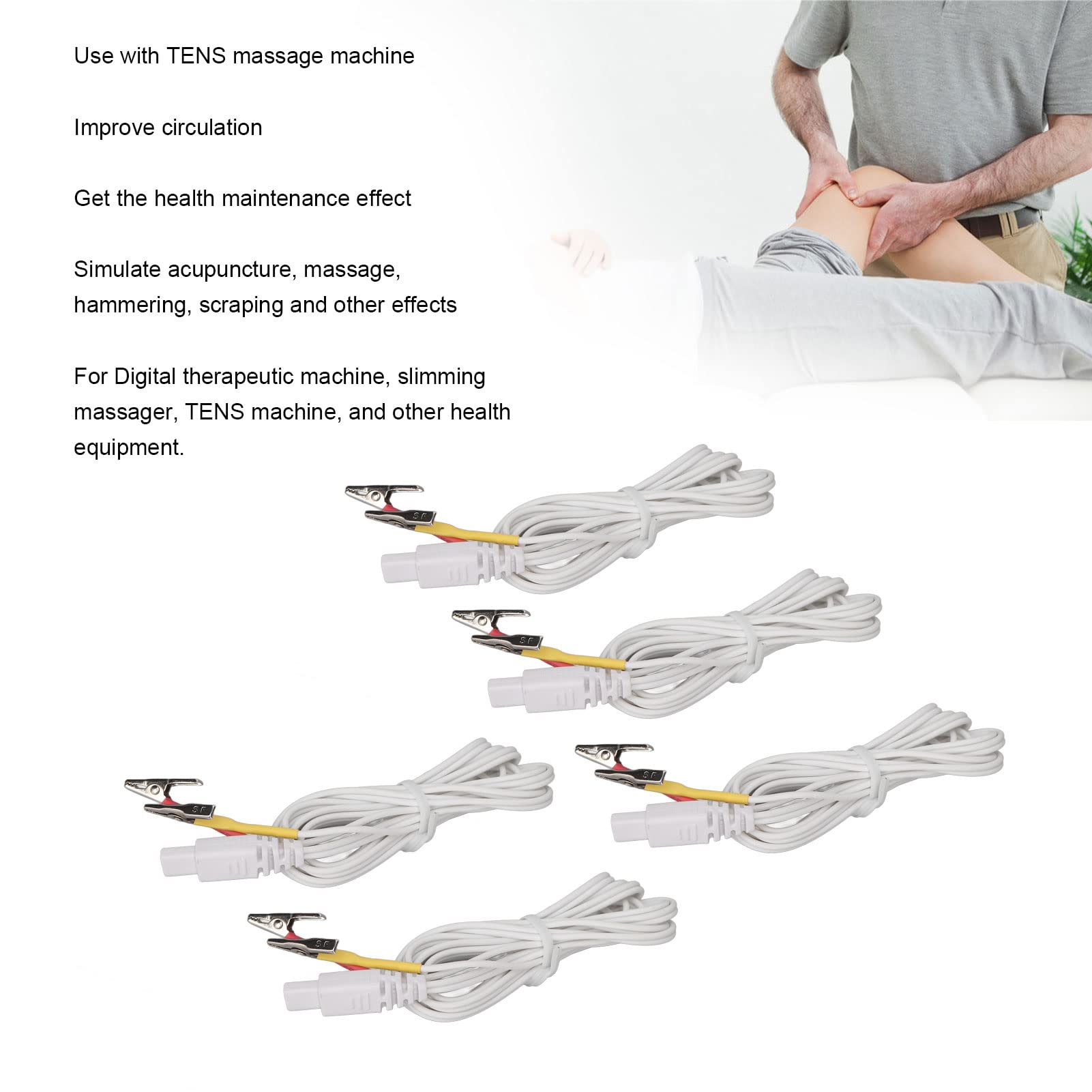 5pcs Clip Electrode Wire Instrument Connection Cable Connective Cord for Digital Therapeutic Machine Slimming Massager