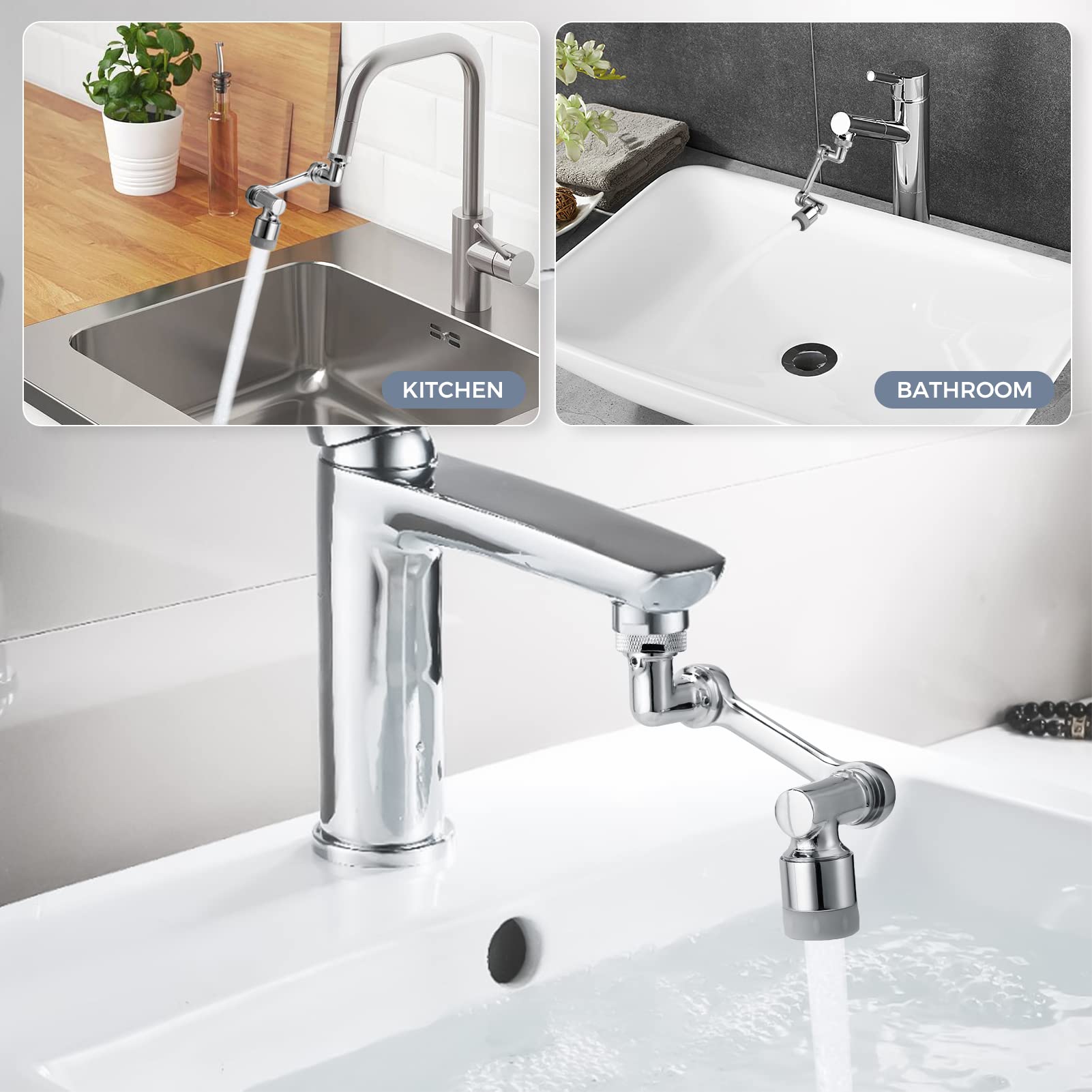 2Pcs Faucet Extender for Bathroom Sink with 2 Water Outlet Modes, Universal 1080° Rotating Robotic Arm Faucet Aerator, Brass Sink Faucet Attachment, for Kitchen & Bath Faucet Parts Replacement