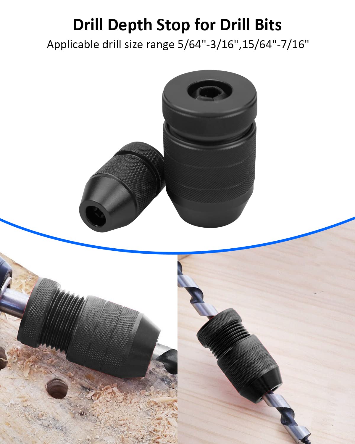 2Pcs Drill Depth Stop for Drill Bits Drill Size Range 5/64"-3/16",15/64"-7/16" Drill Size Range 5/64"-3/16",15/64"-7/16" Aluminum Drill Bit Stop Collar Set Woodworking Tools