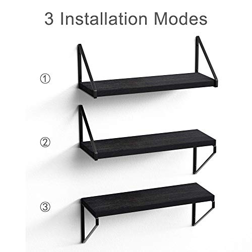 Love-KANKEI Floating Shelves,Rustic Shelves Wall Mounted Set of 3, Wall Storage Shelves for Living Room, Bedroom, Kitchen Black