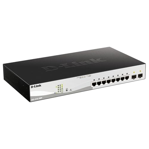 D-Link 10-Port Gigabit Smart Managed PoE+ Switch | 8 PoE+ Ports (130W) + 2 SFP Ports | L2+ | VLANs | Web Managed | Surveillance Mode | Desktop or Rackmount | Fanless | NDAA Compliant (DGS-1210-10MP)
