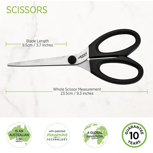 Wiltshire Staysharp Scissors, Kitchen Scissors with Built-in Sharpener, Sharp at All Times, Slim Design Scabbard, Pull-Apart, Soft Touch Handles for Easy Cleaning, Black, 10-Year Guarantee