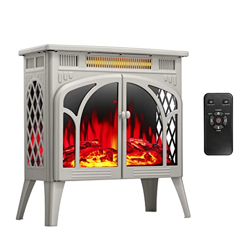 Antarctic Star Electric Fireplace Stove, Electric Fireplace Heater Freestanding with 3D Logs and Realistic Flame, Remote Control, Overheating Protection & All Steel Design, Adjustable Brightness Beige