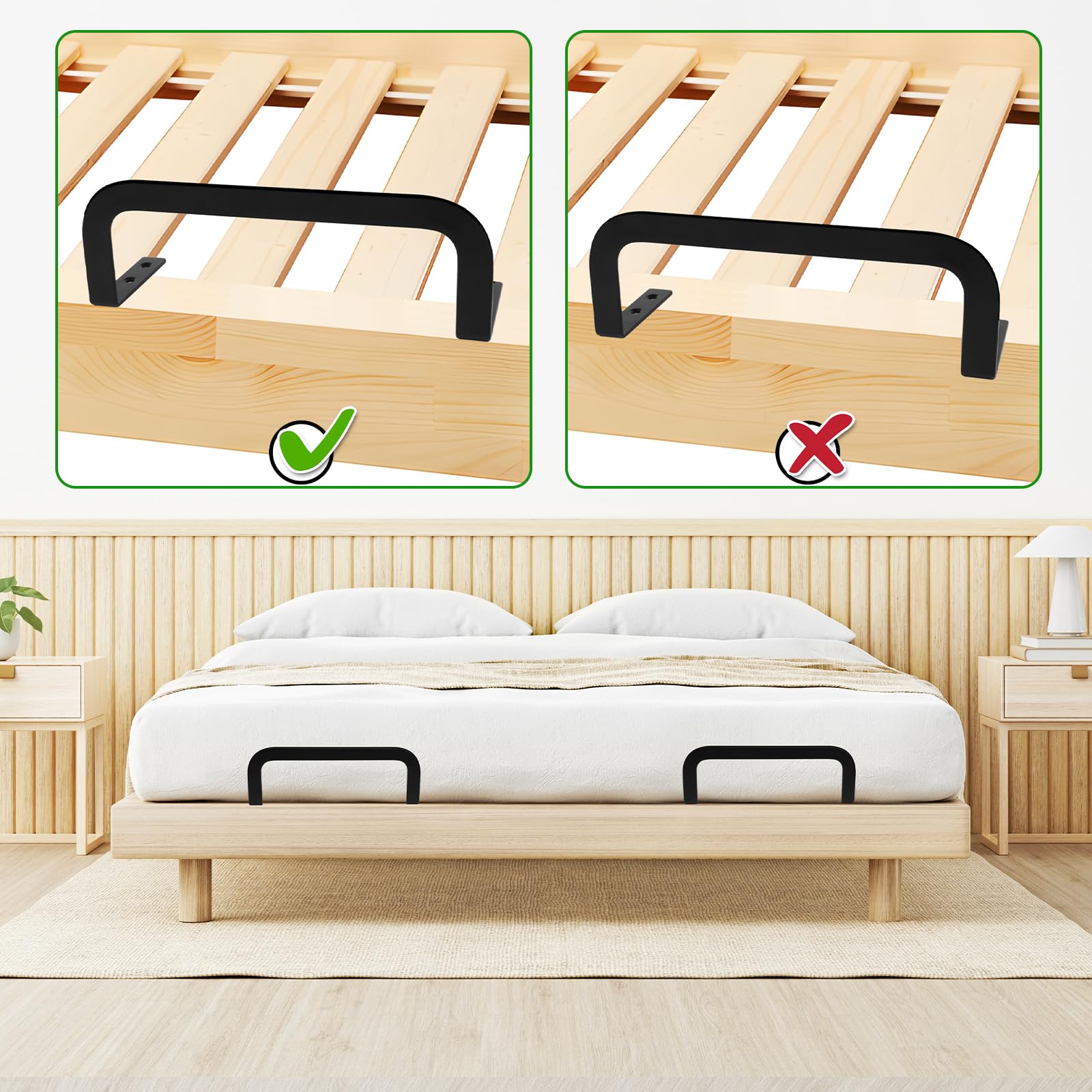 6Pcs Mattress Retainer Bar Mattress Slide Stopper from Sliding Non Slip Mattress Holder for Adjustable Bed Wider Taller Metal Mattress Holder for Wooden Bed Frame Black