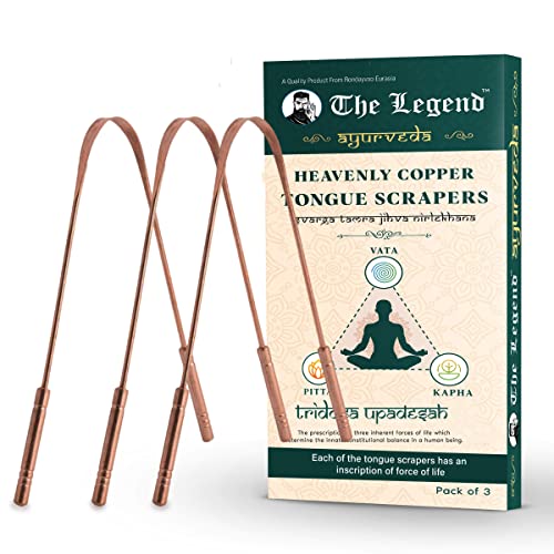 The Legend Pack of 3 Ayurveda Heavenly Copper Tongue Cleaner or Scraper | Metal Tongue Scraper and Handmade (Pack of 3 Thick Handle)